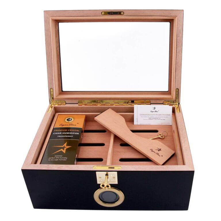 Black Showcase II Glass Top Cigar Humidor | Cigar Star