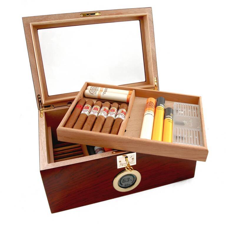 Glass Top Bubinga Cigar Humidor Showcase II | Cigar Star